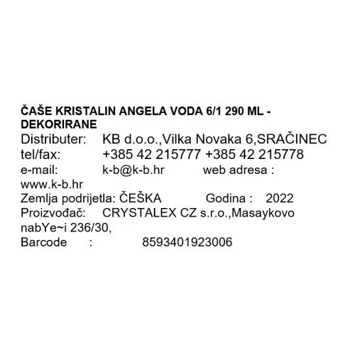 Čaše kristalin angela voda 6/1 290 ml - dekorirane | Bima