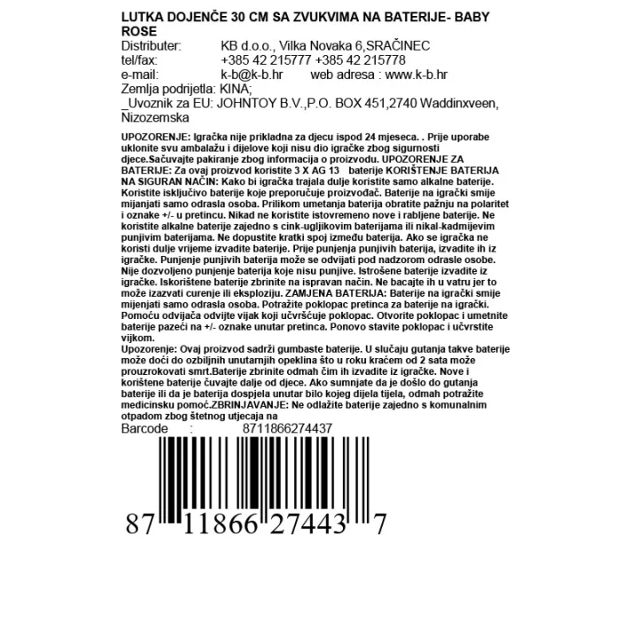 Lutka dojenče 30 cm sa zvukvima- baby rose