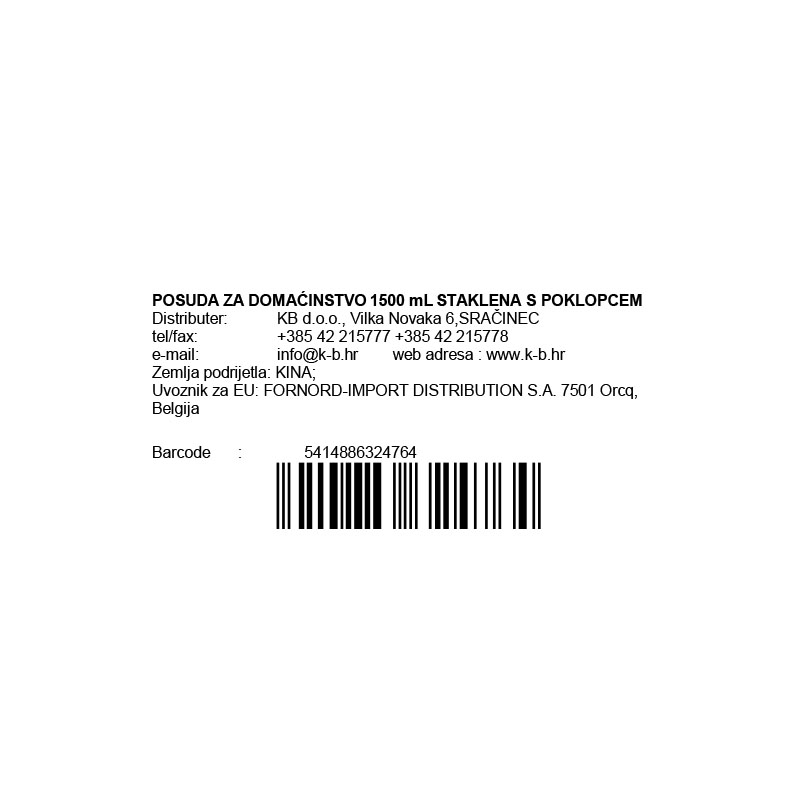 Posuda za domaćinstvo - 1 750 ml staklena s poklopcem