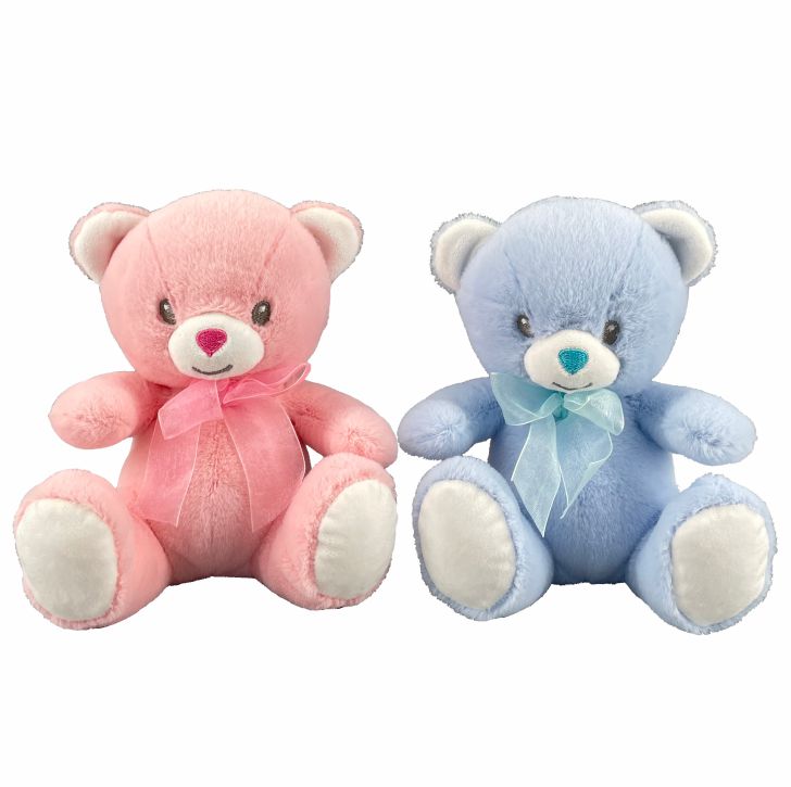 Medo plišani s mašnom - rozi / plavi-17,5 cm