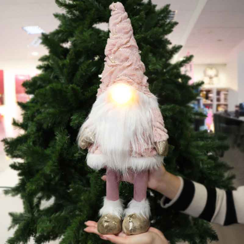 BOŽIĆNI GNOM DEKORACIJA ROZI 60 cm S LED SVJETLOM