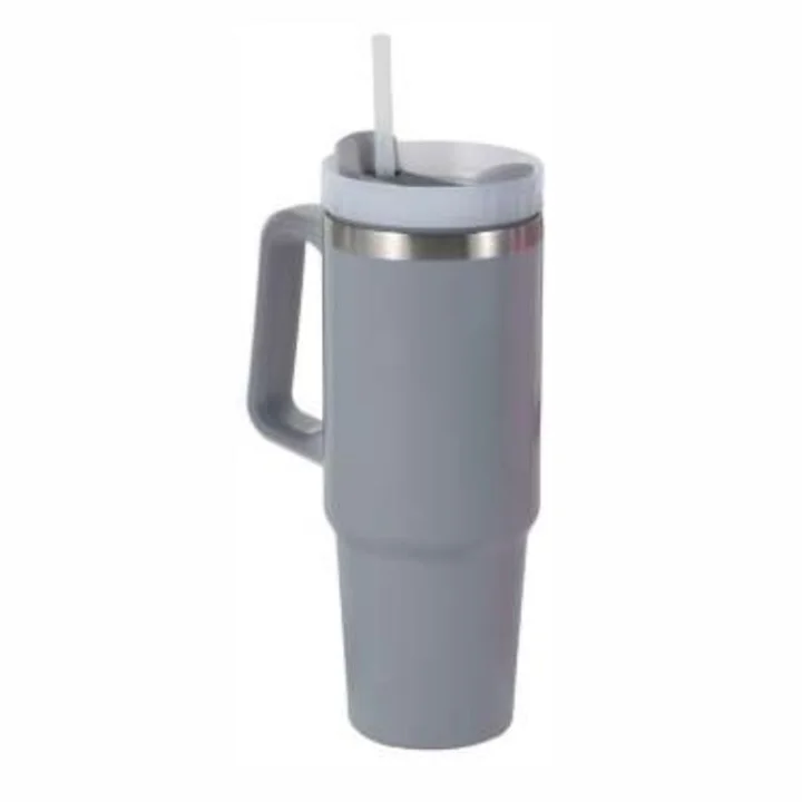 Termos čaša sa ručkom i slamkom siva