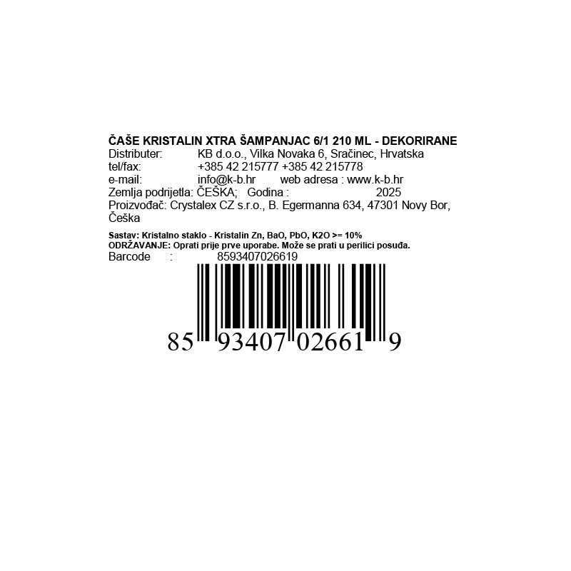 ČAŠE KRISTALIN XTRA ŠAMPANJAC 6/1 210 ML