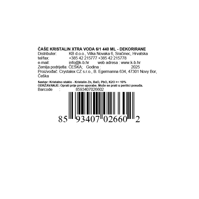 ČAŠE KRISTALIN XTRA VODA 6/1 440 ML - DEKORIRANE